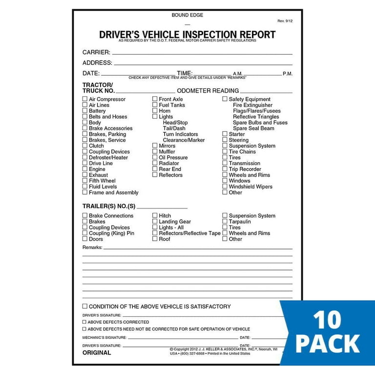 Driver Vehicle Inspection Report Book Detailed Driver's Vehicle ...