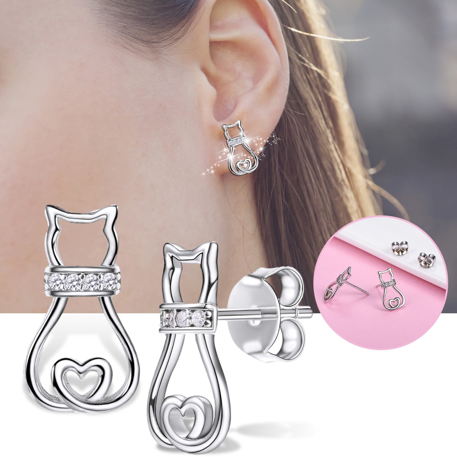 Click here for Haljen Cat Stud Earrings Silver Cats Jewellery Ear... prices