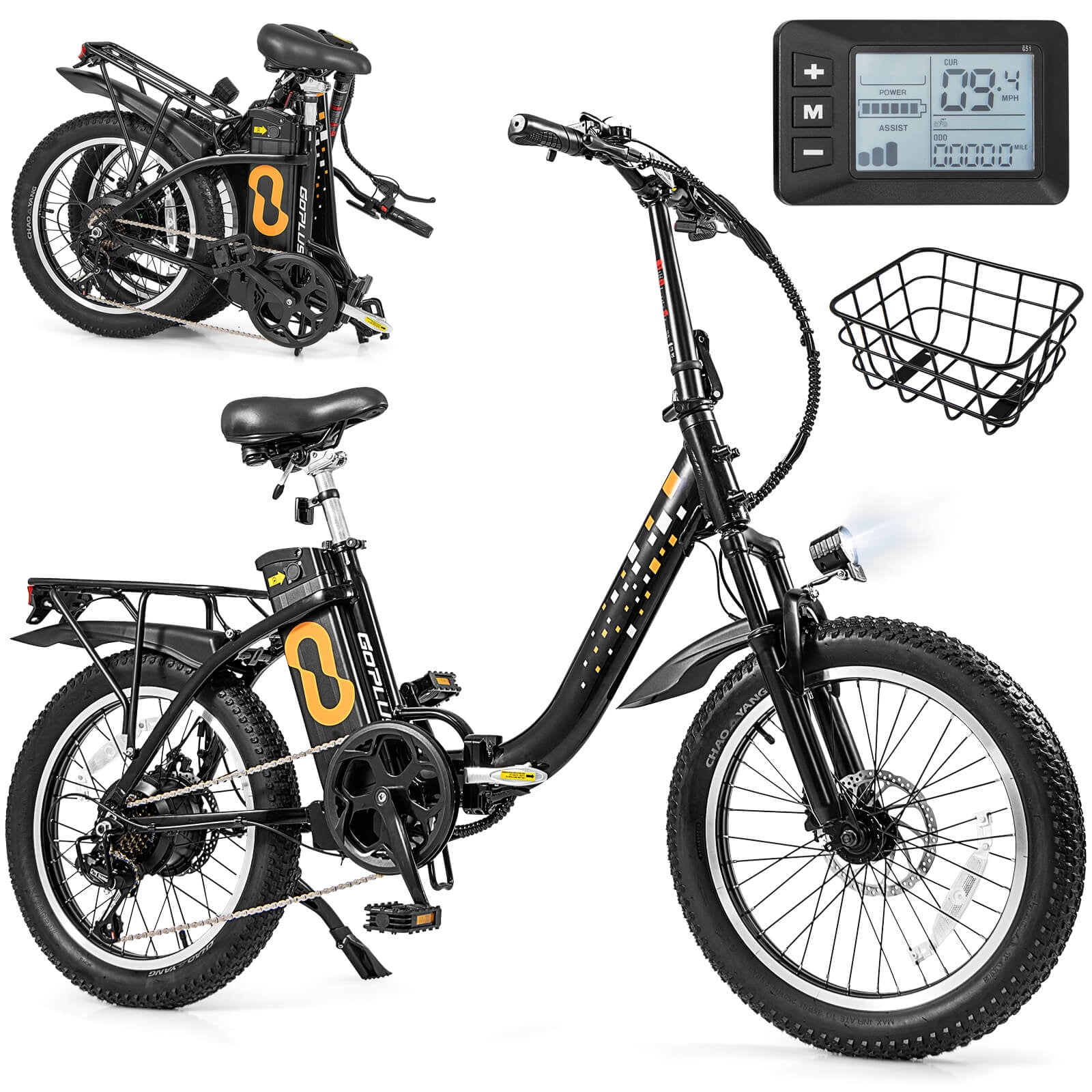 Goplus Folding Electric Mountain Bike with rear bike basket 750W ...