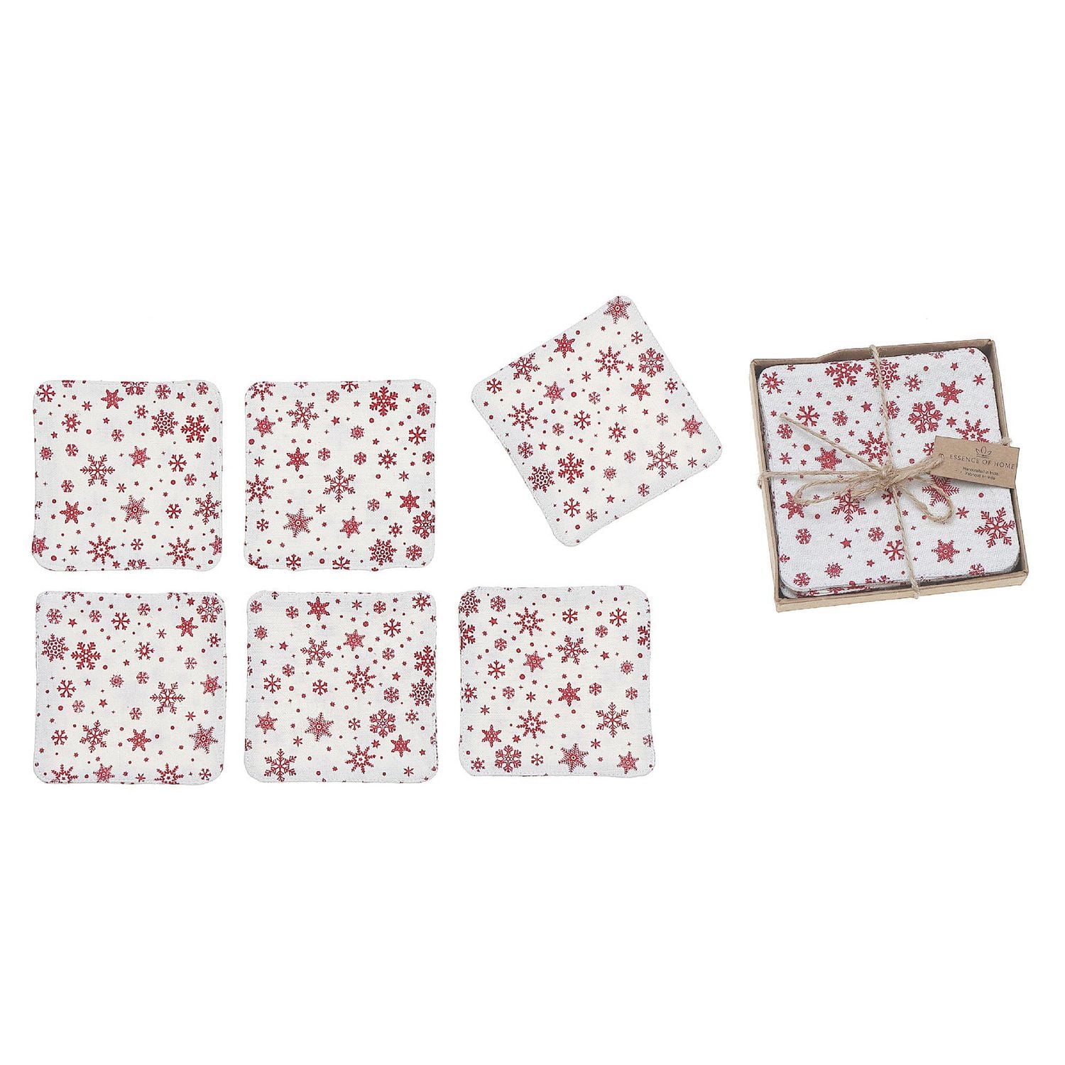 Click here for Ih Casadécor 6 Pc Square Printed Coaster Red Snowf... prices