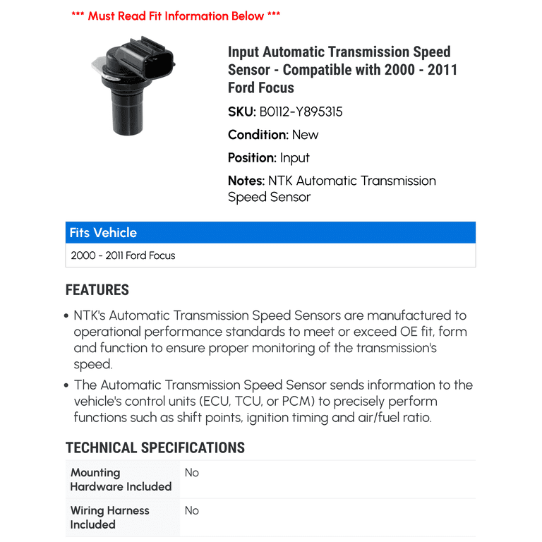 2001 Ford Focus Automatic Transmission Sensors