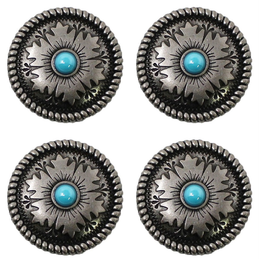 Set of 4 Screw Back 1-1/4" Western Tack Engraved Turquoise Stone ...