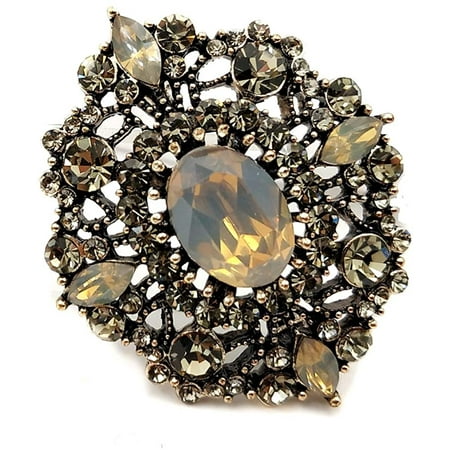 Antique Gold Tone Geometric Foliate Filigree Art Deco Blue Oval Shaped ...