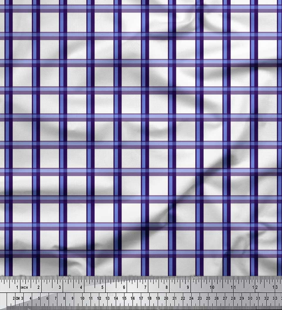 Soimoi Purple Satin Silk Fabric Window Pane Check Print Fabric by the ...