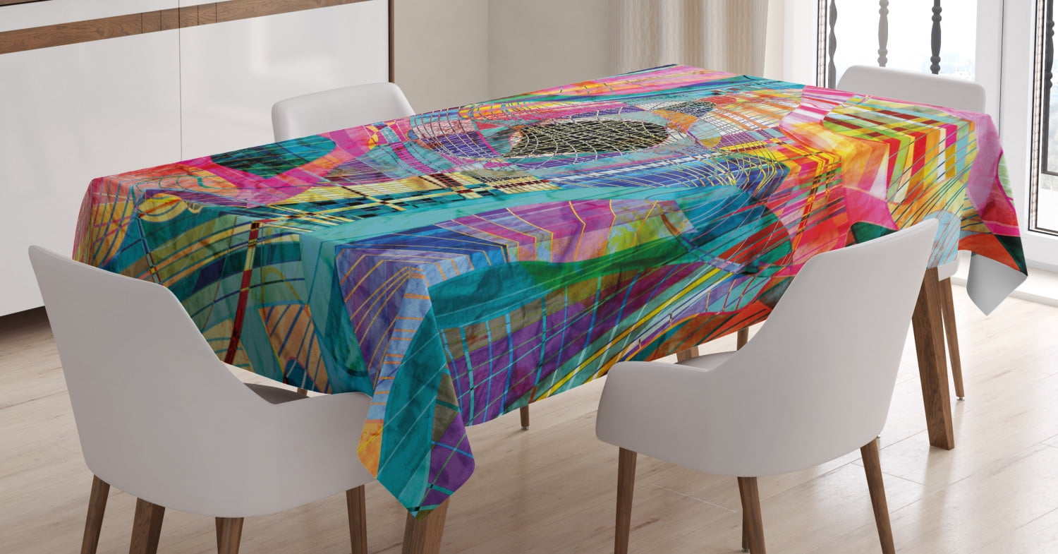 Ambesonne Abstract Tablecloth Rectangular Table Cover, Retro Graphic ...