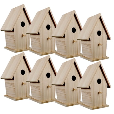 9.5" Wooden Brownstone Birdhouse with Fence by Make Market - Unfinished ...