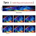 7 Piece Linen Table Runner and Placemats Set, Cosmic Nebula Rainbow Art ...
