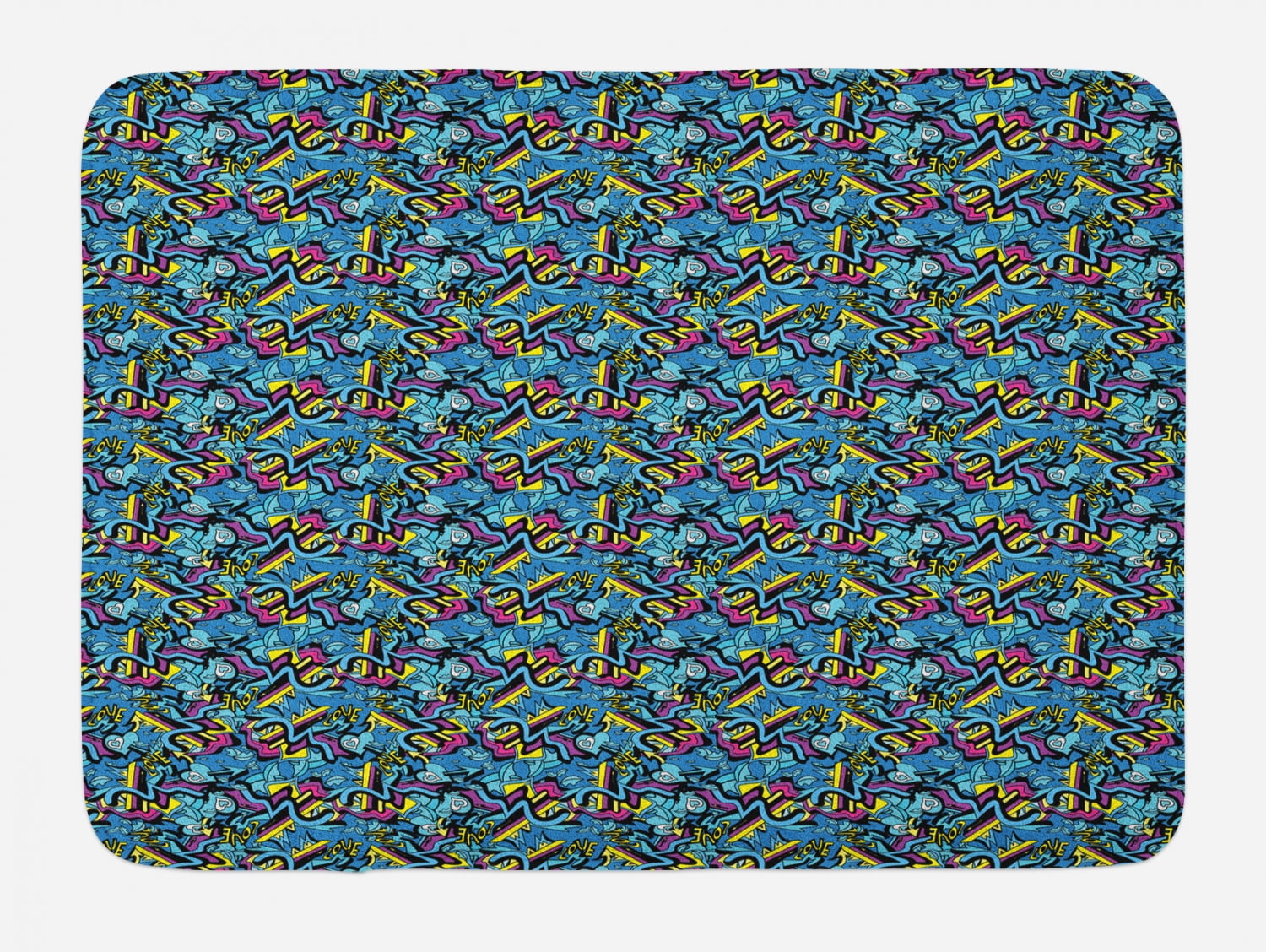 Psychedelic Bath Mat, Graffiti Art Lines Lips and Hearts with Arrows ...