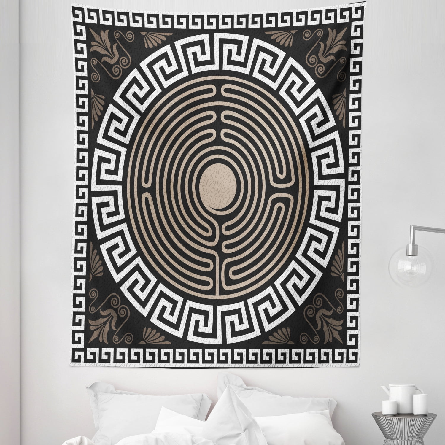 Greek Key Tapestry, Grecian Fret and Wave Pattern on Dark Background ...