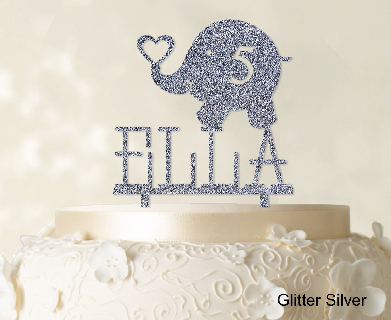 "Custom Birthday Cake Topper Personalized Glitter Silver Cake Topper ...