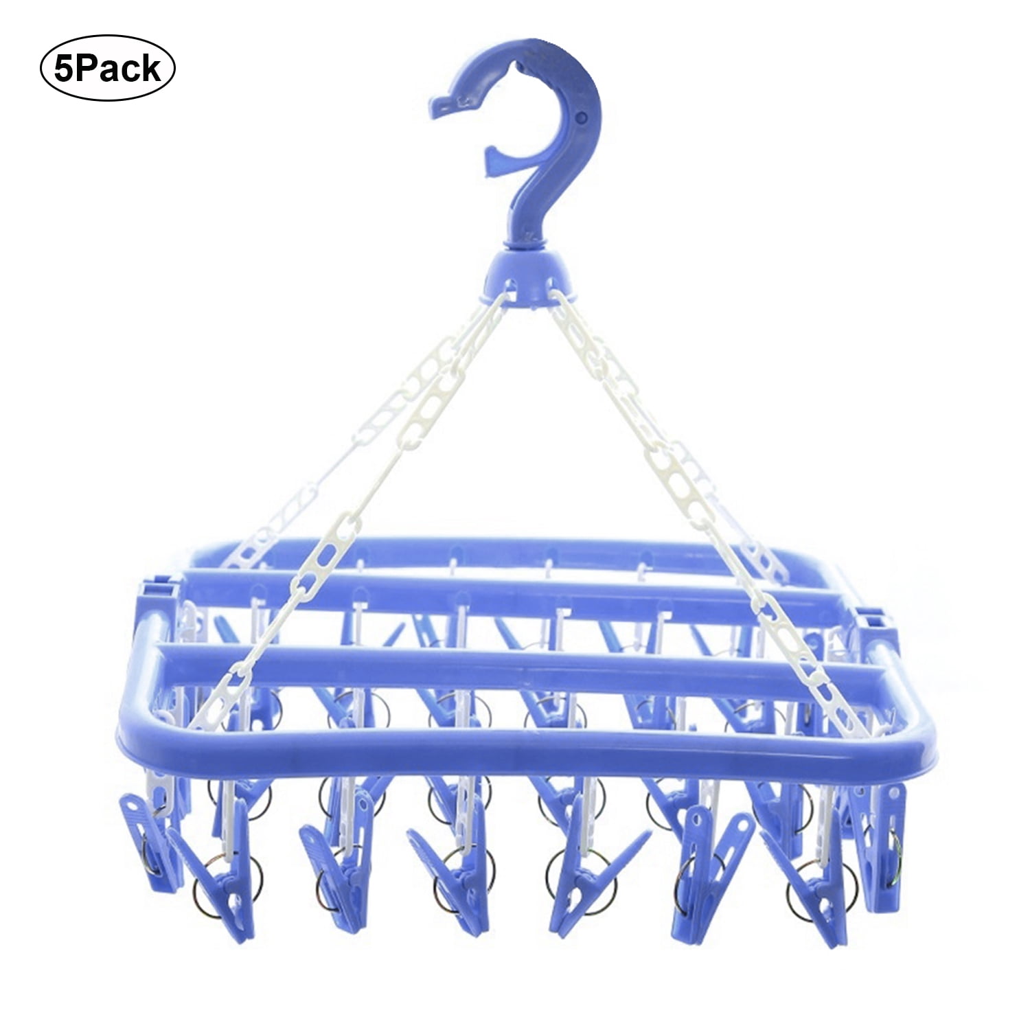 Mojoyce Laundry Hangers with 32 Clips,Clothespin Rack Foldable Laundry ...