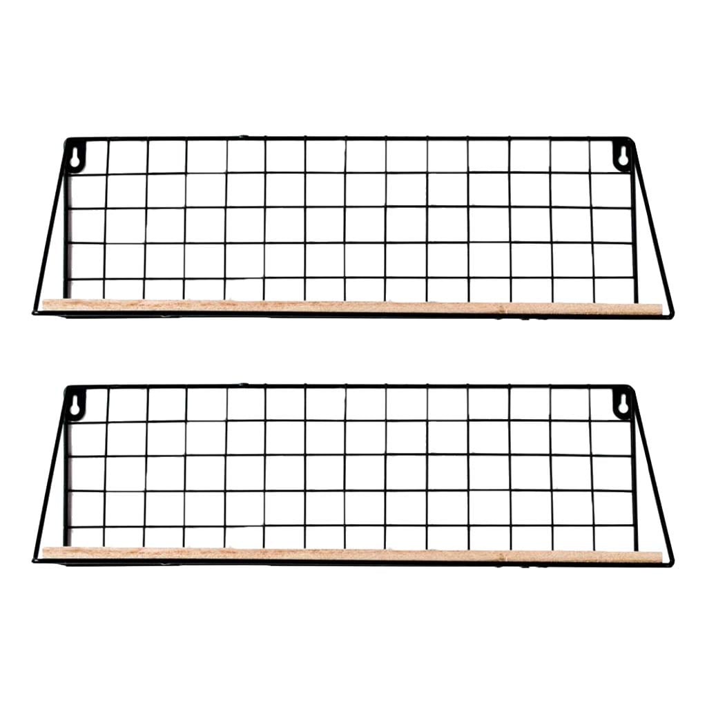2pcs Wall Mounted Floating Shelves Rustic Metal Wire Storage Shelves ...
