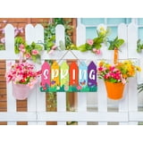 WhatSign Hello Spring Wreath Sign for Front Door Colorful Fence Flowers ...
