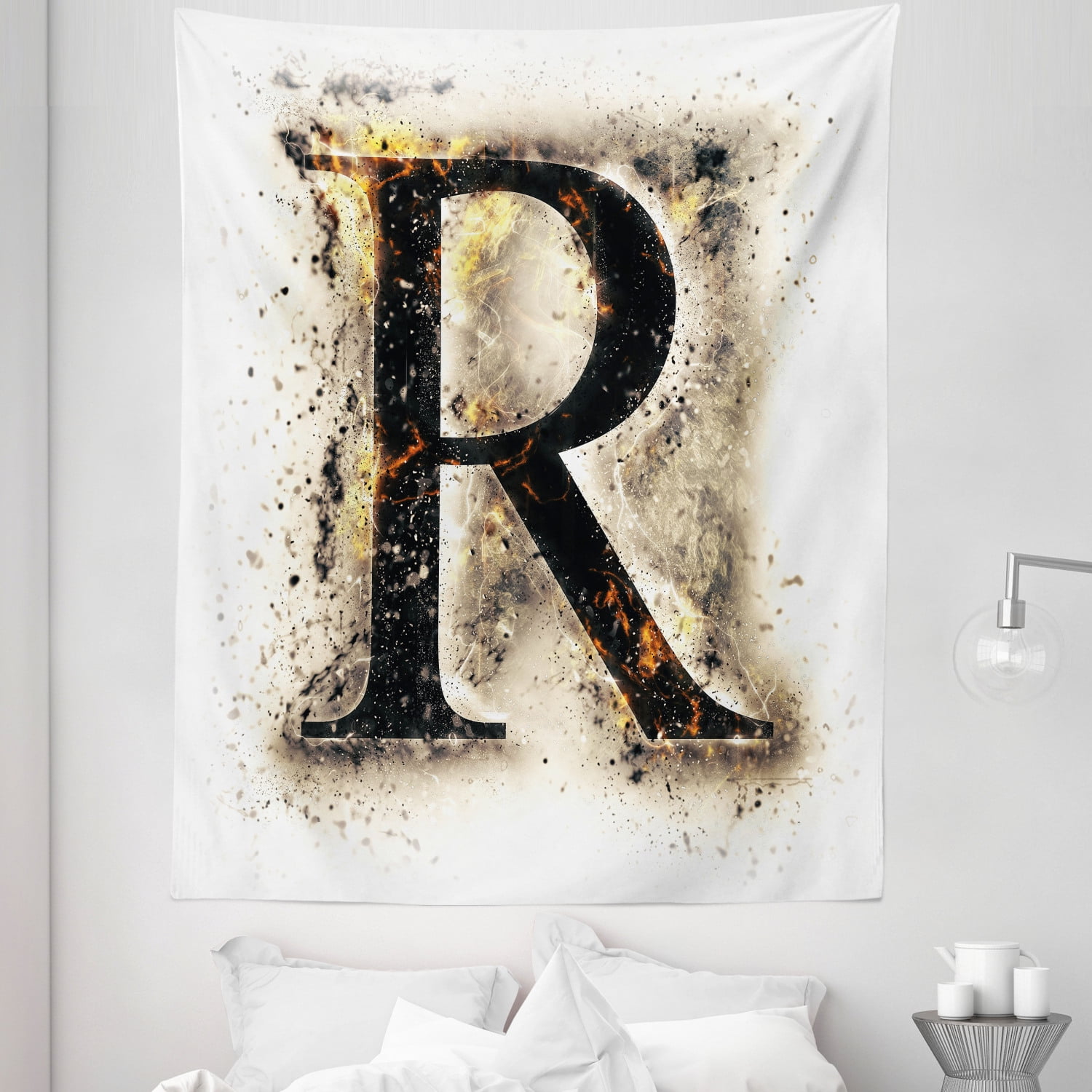 Letter R Tapestry, Capital R in Baroque Display Old Fashion Phenomenal ...