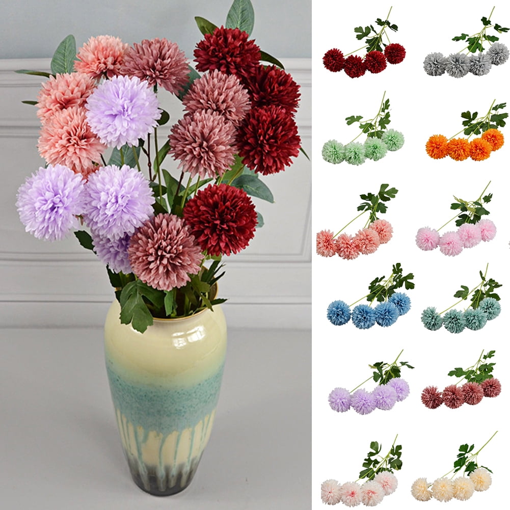 Cheer.US 2 Pcs Artificial Flowers Real Looking Fake Ball Chrysanthemum ...