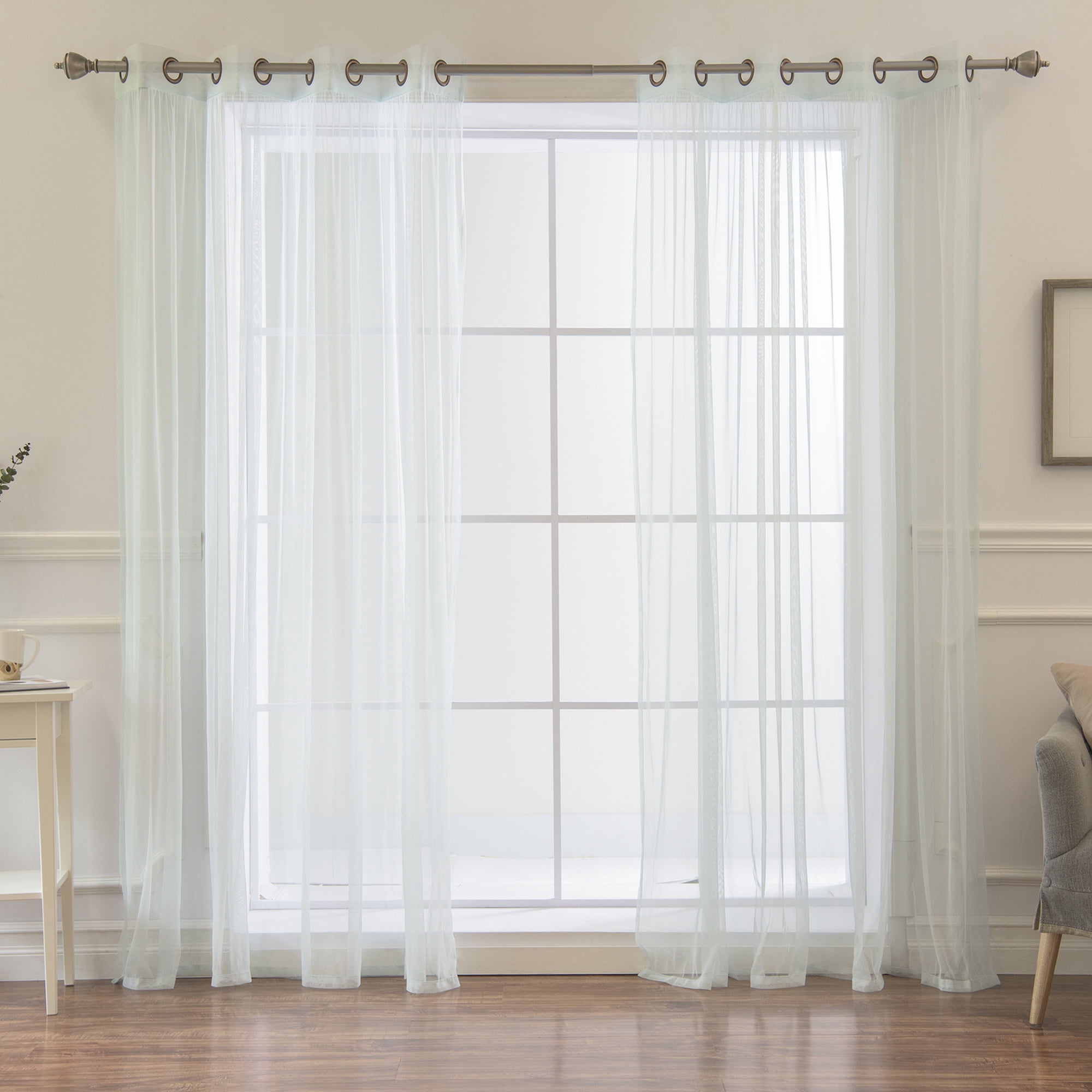 Quality Home Gathered Tulle Sheer Grommet Curtain Pair - 52"W x 84"L ...