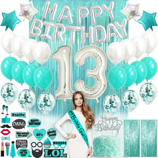 13th Birthday Decorations, 13 Birthday Party Supplies 13 Teal Green ...