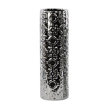 Saltoro Sherpi Dazzling Square Shape Ceramic Vase, Large, Silver ...