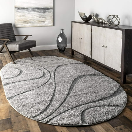 nuLOOM Carolyn Cozy Soft & Plush Shag Area Rug, 5' x 8' Oval, Dark Grey ...