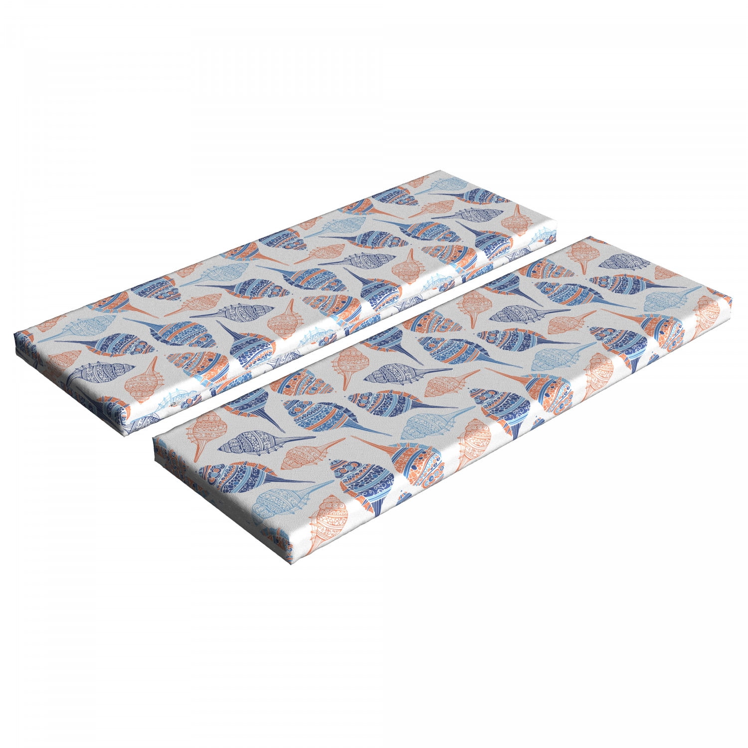 Ocean Bench Cushion Set of 2, Marine Life Themed Abstract Seashells ...