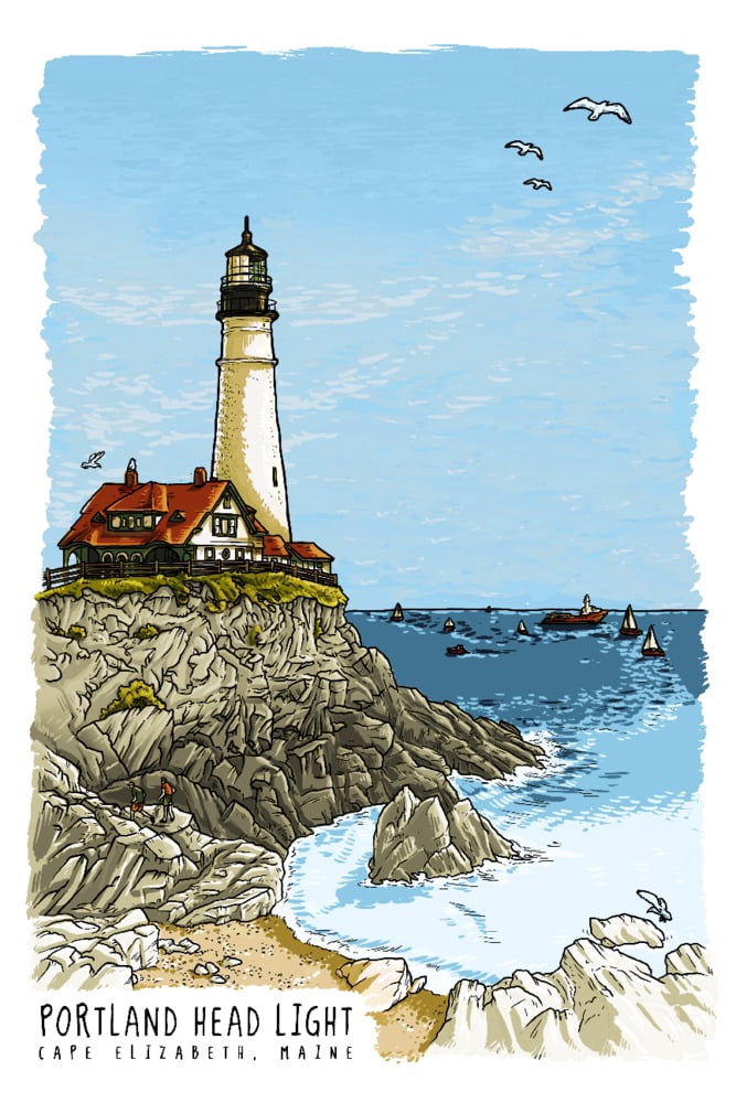 Portland Head Lighthouse, Maine, Line Drawing (36x54 Giclee Gallery Art ...