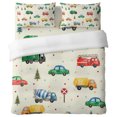 Cartoon Trucks Pine Tree on Yellow Queen Size Bed Set,Colorful Polka ...