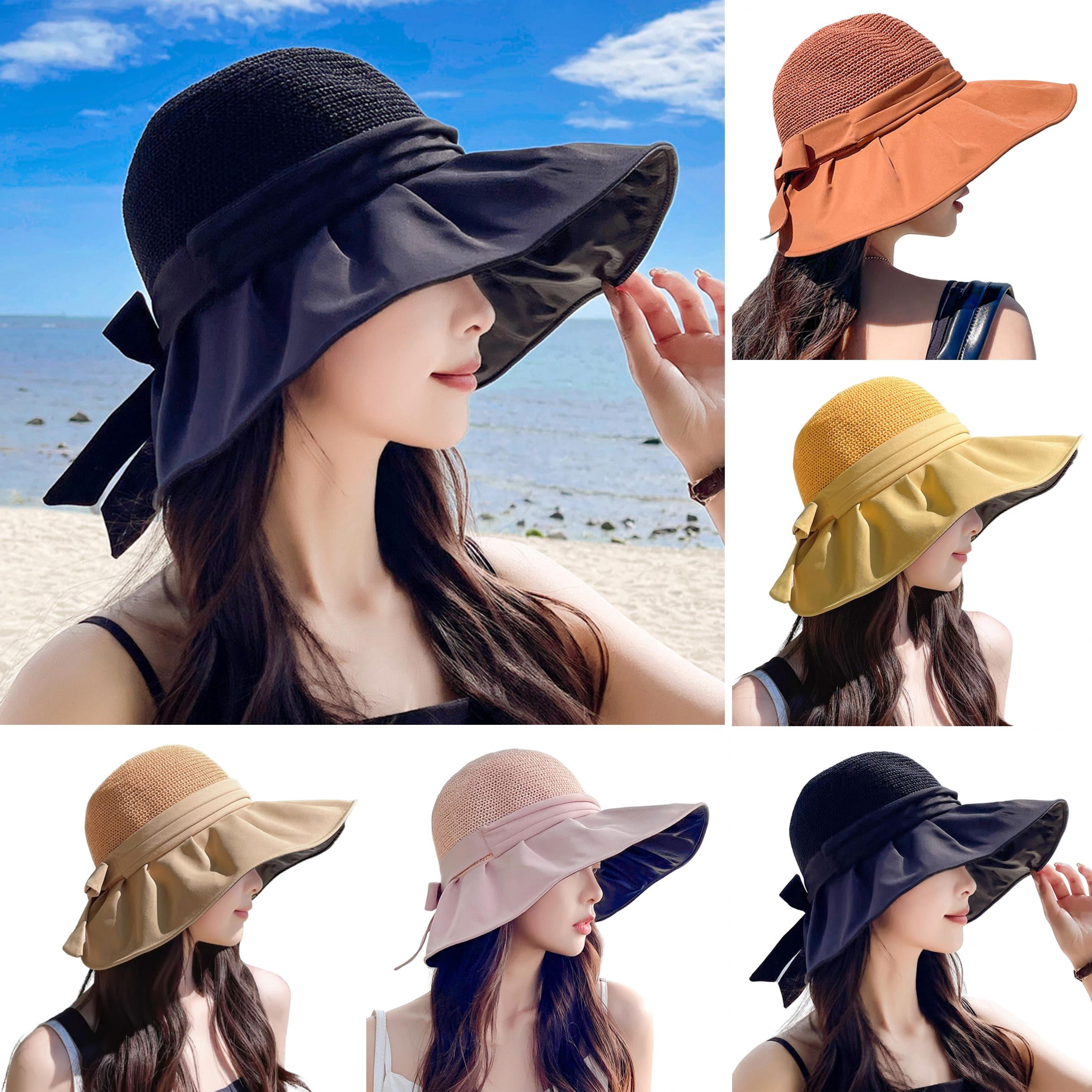 Shenmeida Solid Color Bucket Hat for Women Summer Beach Patchwork ...
