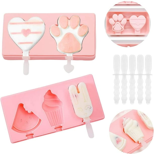 2 Pack Ice Cream Molds-Silicone DIY Popsicle Molds Set, Ice Lolly ...
