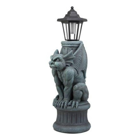 Ebros Gothic Gargoyle Statue with Solar LED Lantern Light Post 20" Tall ...