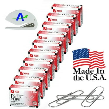 ACCO Nonskid Standard Paper Clips, Jumbo, Silver, 100/Box, 10 Boxes ...