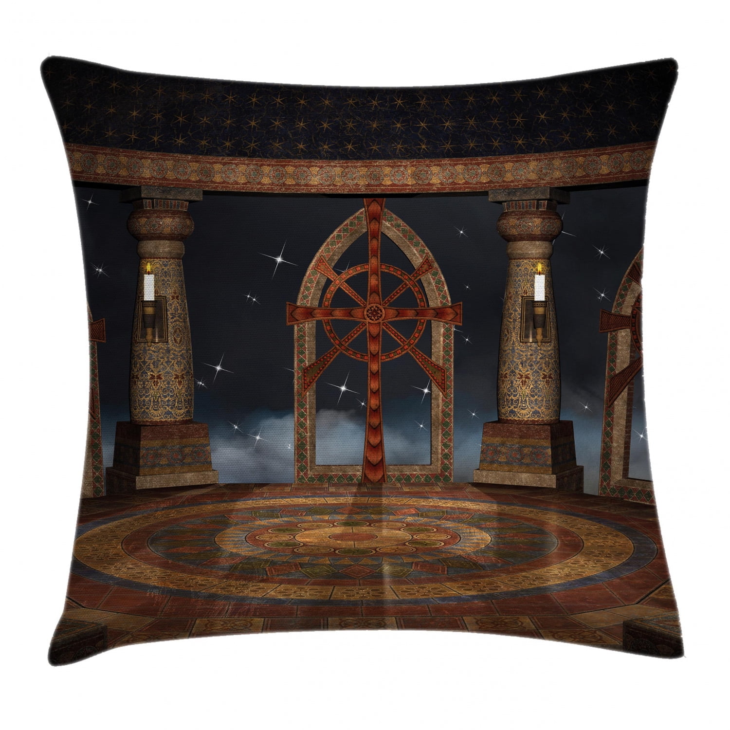 Medieval Decor Throw Pillow Cushion Cover, Gothic Temple in the Sky ...