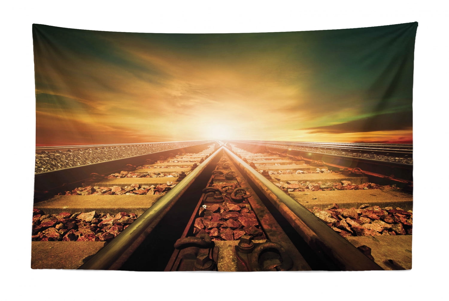 Train Tapestry, Monochromatic Woodcut Illustration of Railroad ...