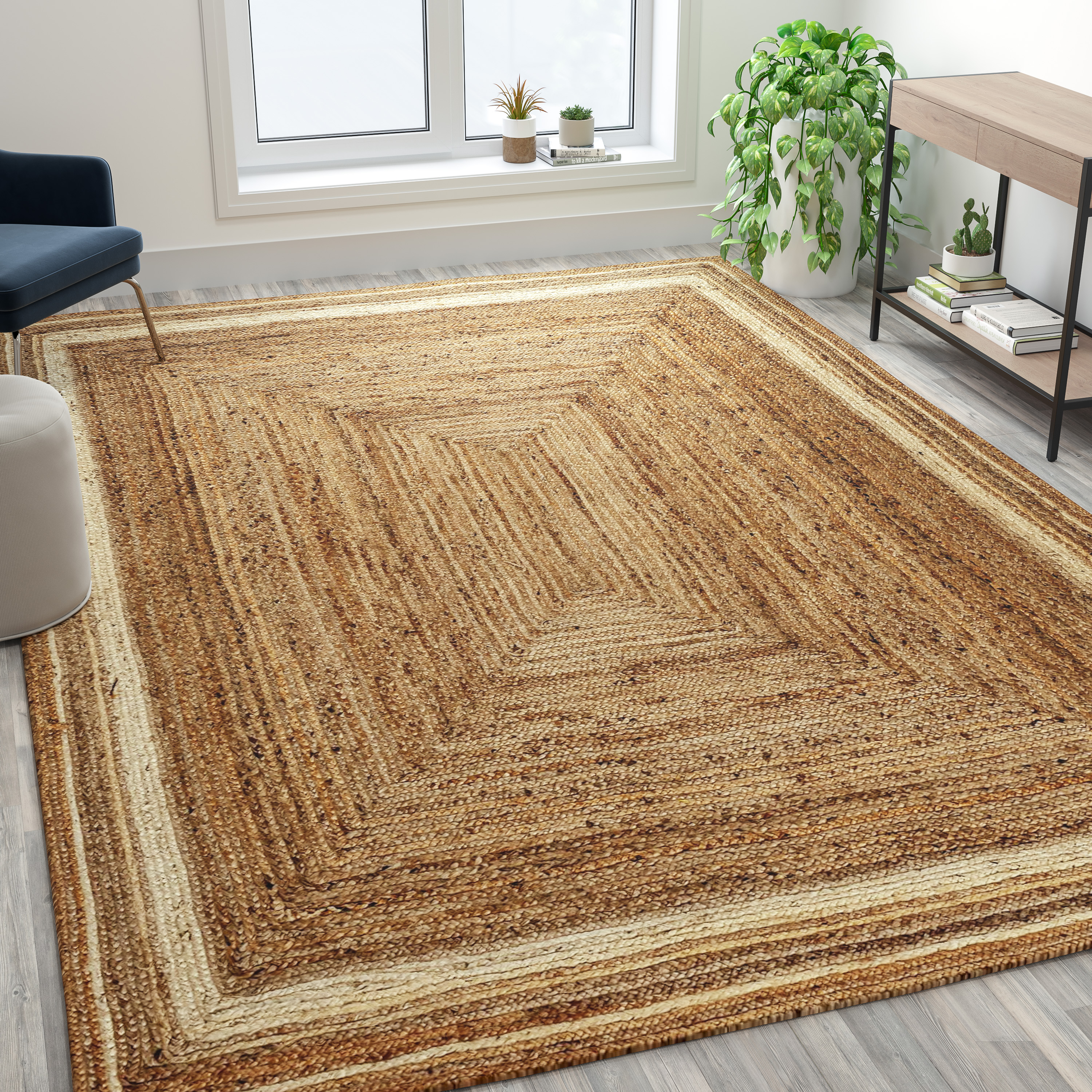Emma + Oliver Natural Fiber Jute Area Rug 8' x 10' - Indoor Jute Rug ...