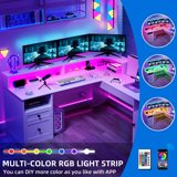 Uforic L Shaped Computer Desk with Power Outlet&LED Lights&File Drawer ...