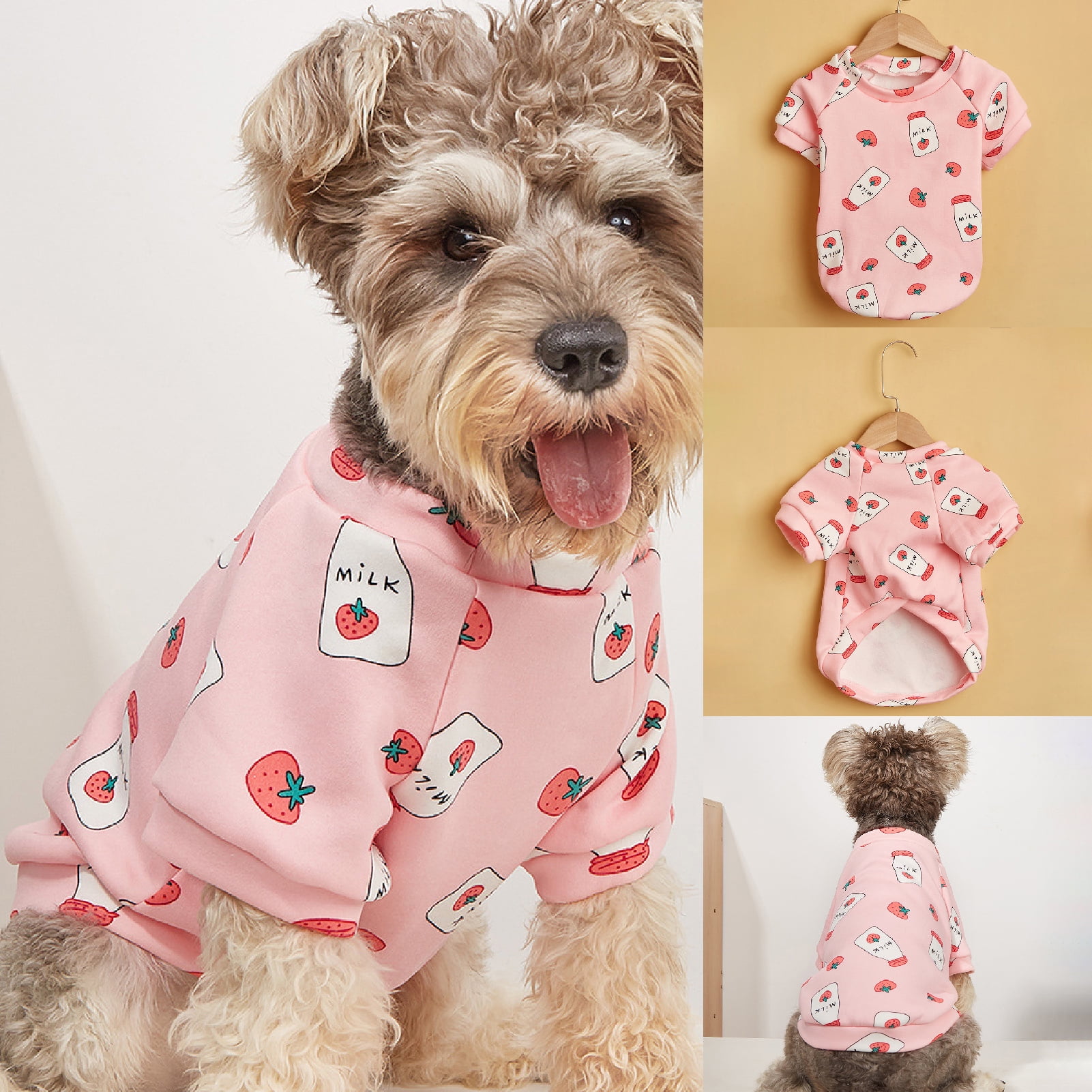 Walbest Dog Sweater Warm Winter Clothes Cute Milk Strawberry Print Pink ...