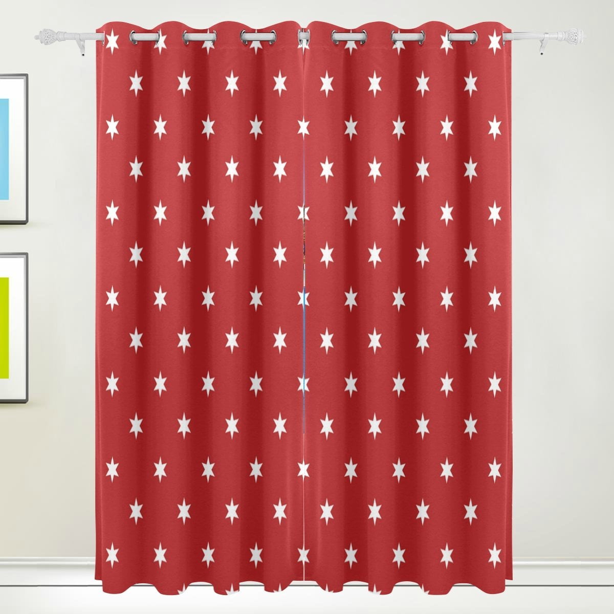 POPCreation Patriotic Digital Red White Stars Window Curtain Blackout ...