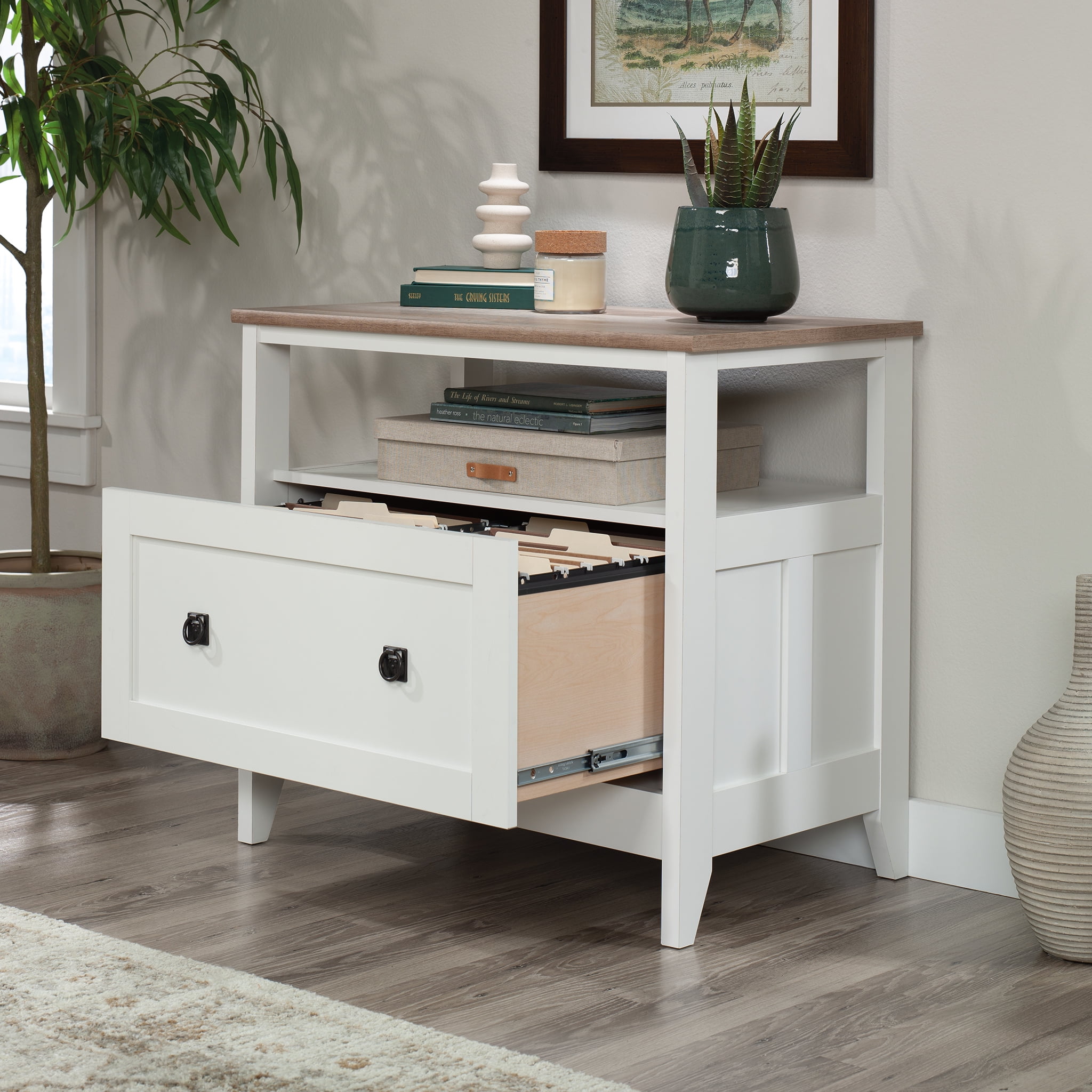 Sauder August Hill Open Shelf Lateral File Cabinet, Soft White Finish ...
