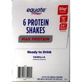 Equate Protein Shakes, Max Protein Nutrition Drink, Vanilla, 8 fl oz, 6 ...