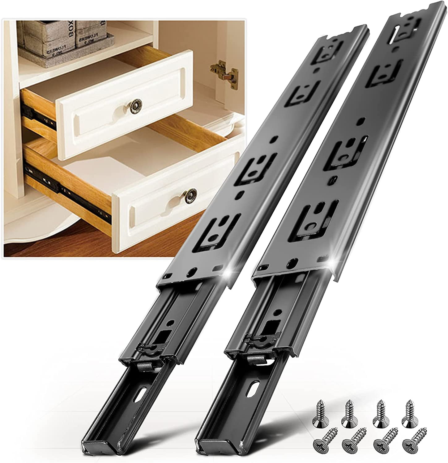 AOLISHENG Full Extension Kitchen Drawer Slides Rails 18'' Side Mount ...