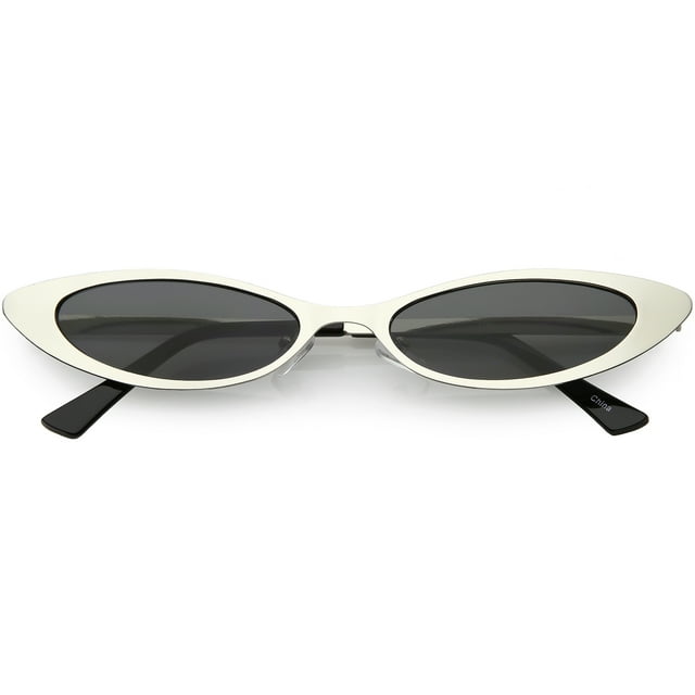 90s Small Slim Cat Eye Sunglasses Flat Metal Oval Lens 54mm Silver