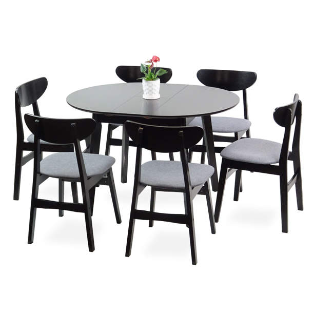 Wickerix Dining Room Set of 6 Yumiko Chairs and Extendable Round Dining ...