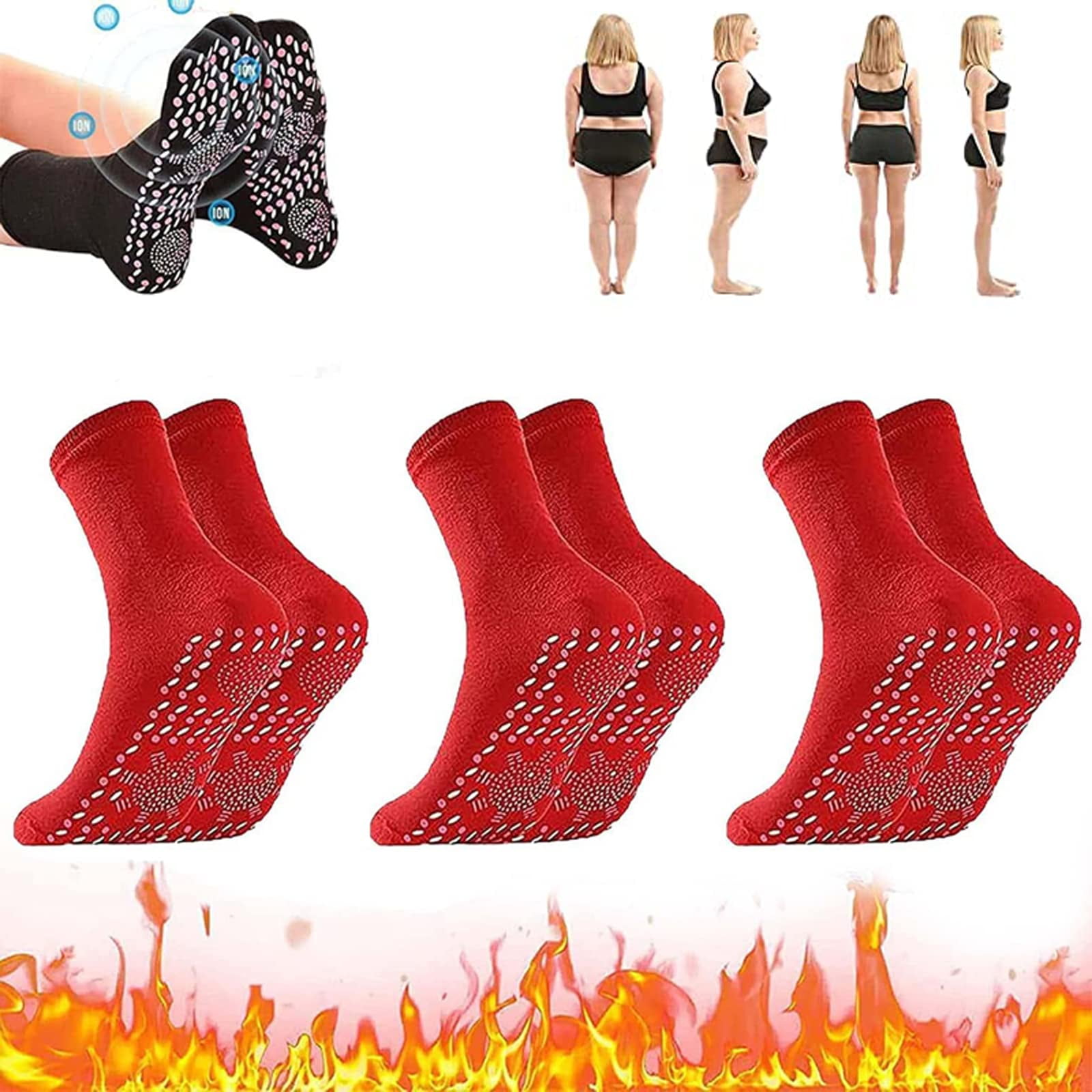 8Pairs Tourmaline Acupressure Self-Heating Shaping Socks, Tourmaline ...