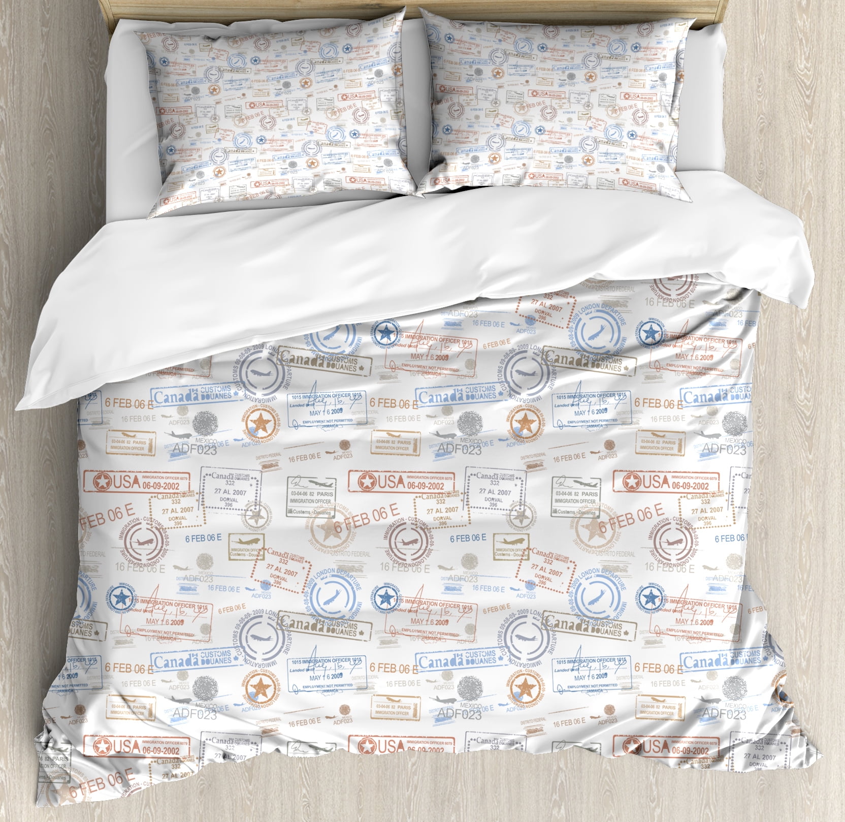 Travel King Size Duvet Cover Set, Vintage Old Rubber Stamps Tourist ...
