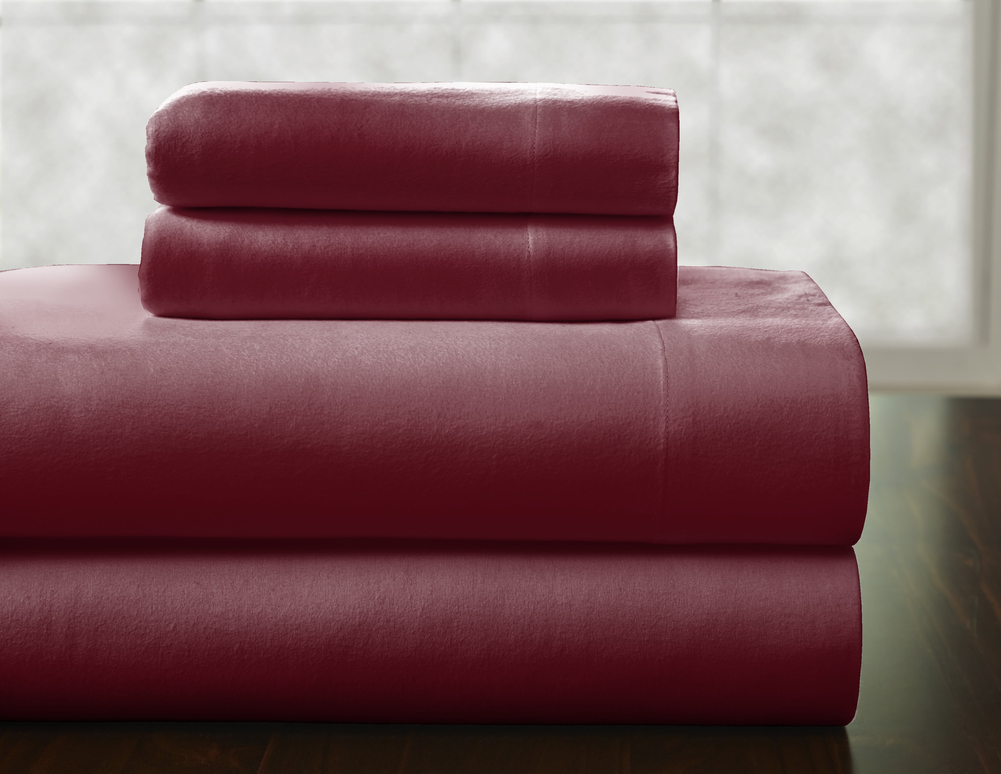 Pointehaven Heavy Weight Solid Flannel Sheet Set, Full, Merlot - Walmart.com