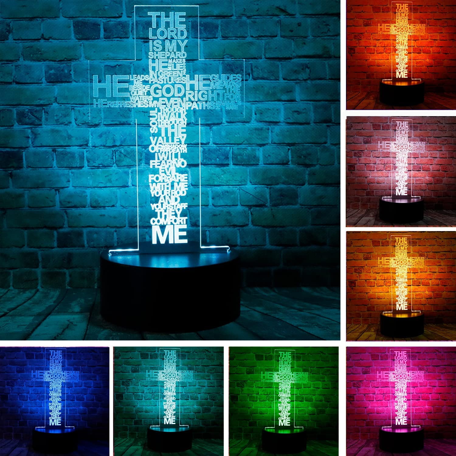 YSITIAN Christ Jesus Cross 3D Optical Illusion LED Bedroom Decor Table ...