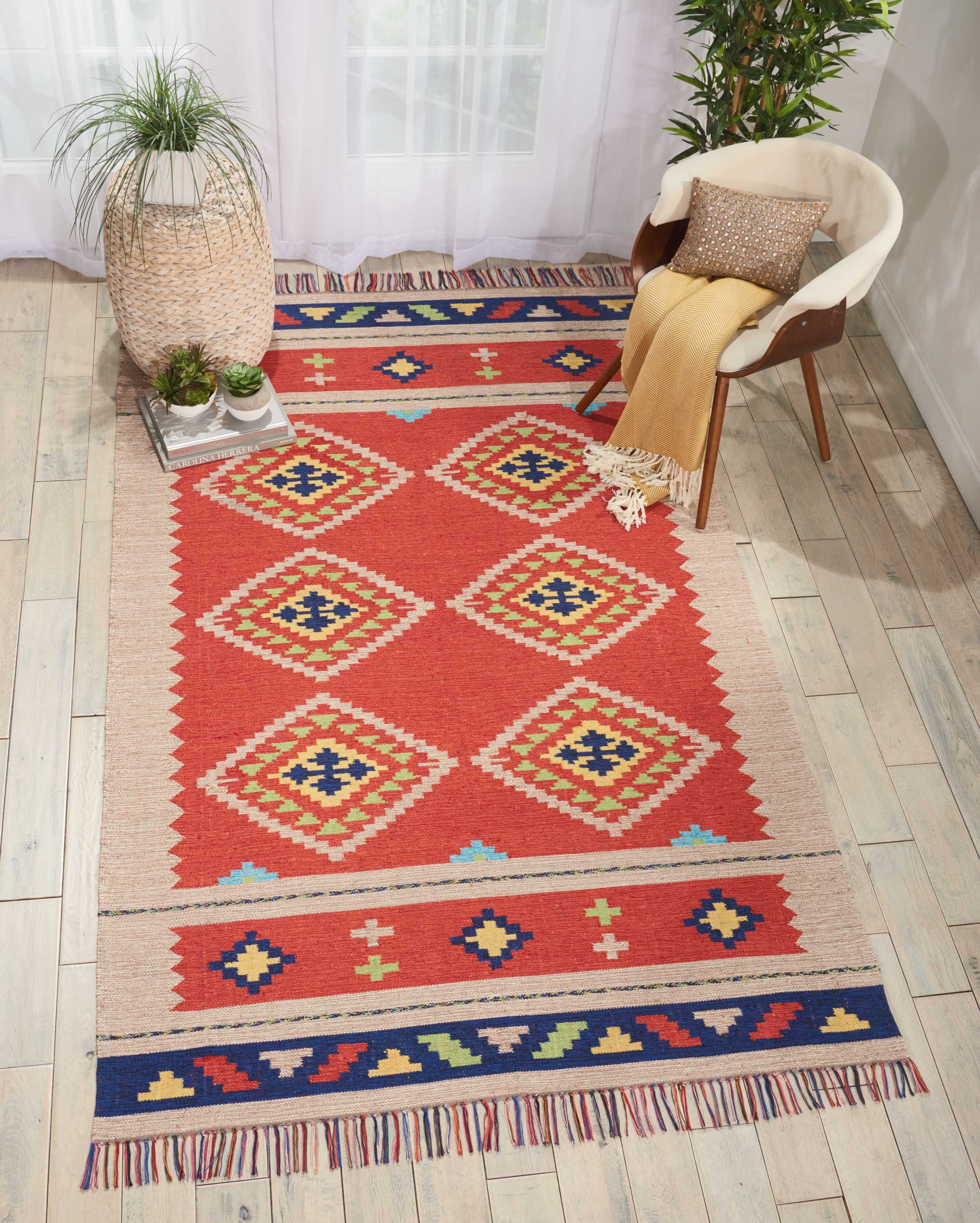 Nourison Baja Southwestern Trimmed Red/Beige 5' x 7' Area Rug, (5' x 7 ...