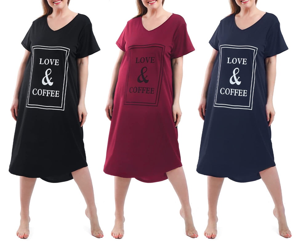 FEREMO Nightgown for Women Plus Size Long Sleepwear Printed Comfy Sleep ...