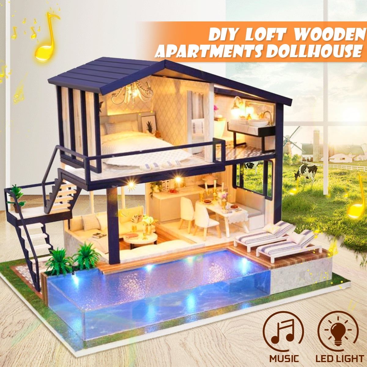 Buy 11 Inch LED Light Music & LED Light Miniature Dollhouse DIY Kit ...