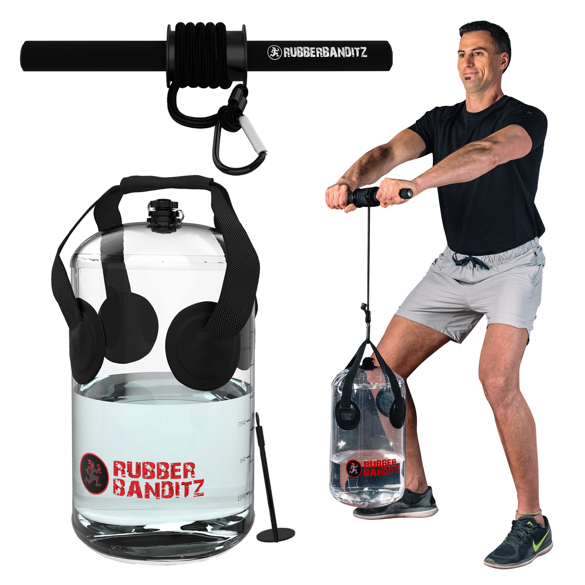 Rubberbanditz Wrist Roller + Aqua Bag - Forearm Strengthener with ...