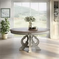 Bowery Hill Rustic Wood Round Dining Table in Antique White Finish ...